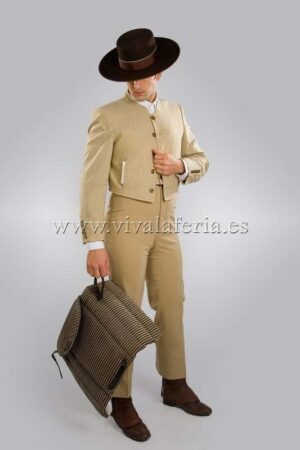 Beige Lycra Wide Stripe Cowboy Suit - Long Live the Fair